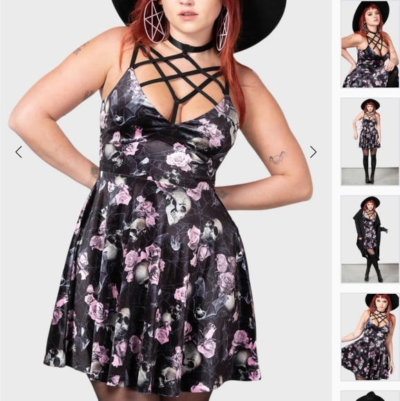 Killstar | Dresses | Killstar Magica Skater Dress Skulls And Roses ...
